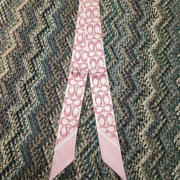 Coach | Accessories | Coach Pink Signature Print Silk Skinny Scarf ...